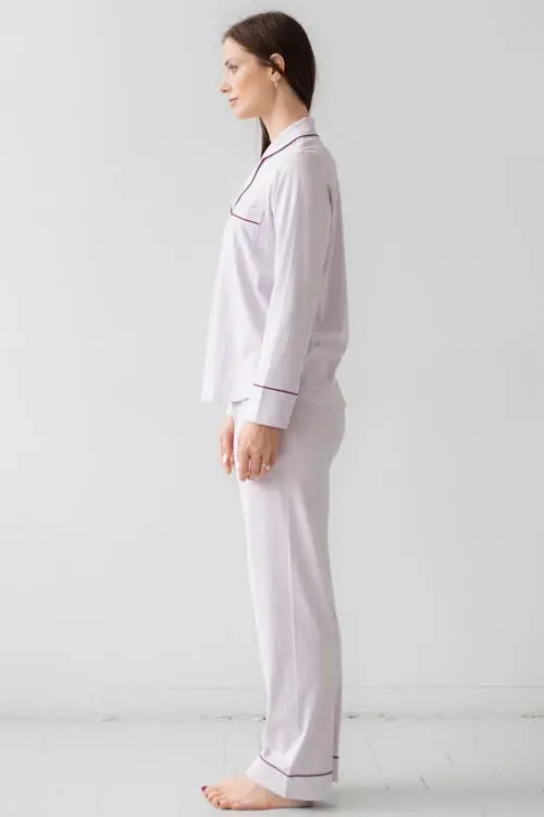 SALUA Classic Pajamas In Pima Cotton - Lavender/mulberry