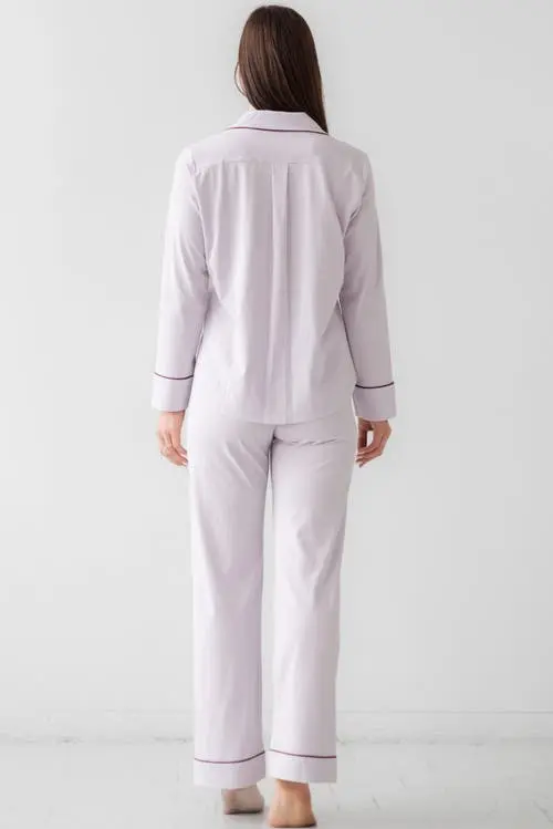 SALUA Classic Pajamas In Pima Cotton - Lavender/mulberry