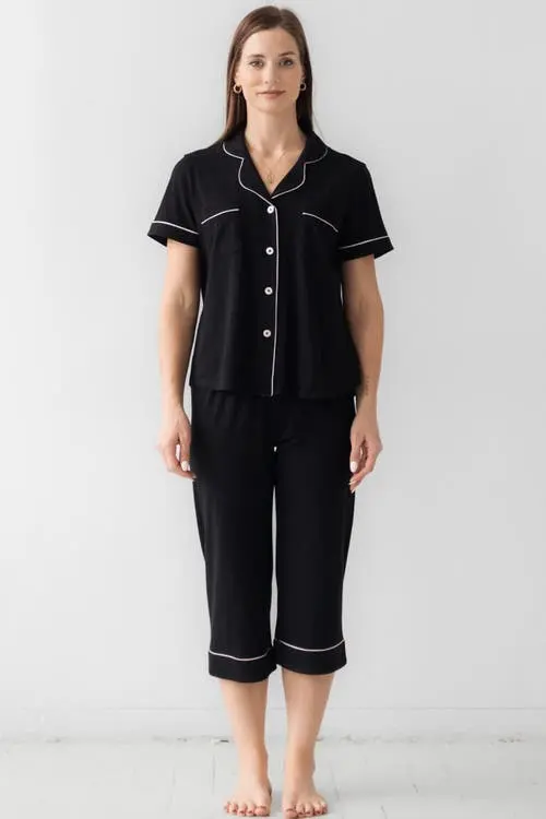 SALUA Classic Luxury Capri Pajamas In Brushed Pima Cotton - Black/white