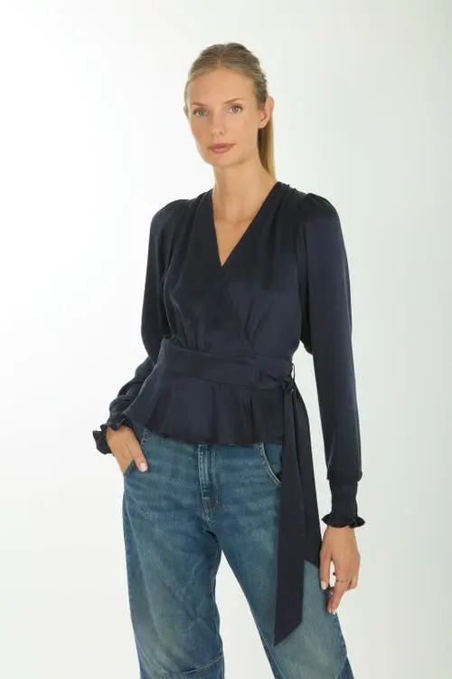 SECRET PON-PON Hailey Wrap Top - Midnight Navy