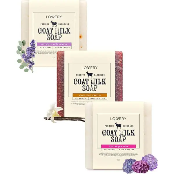 LOVERY Handmade Goat Milk Soap Bars Made In Usavariety Scent3 Pack - 3 Pack Rose/ Vanilla/ Lavender