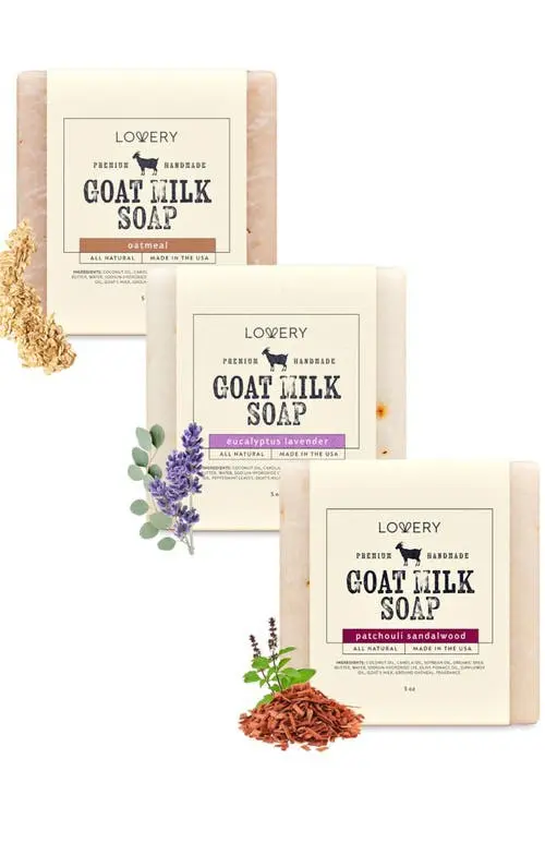 LOVERY Handmade Goat Milk Soap Bars Made In Usavariety Scent3 Pack - Oatmeal/ Lavender/ Sandalwood
