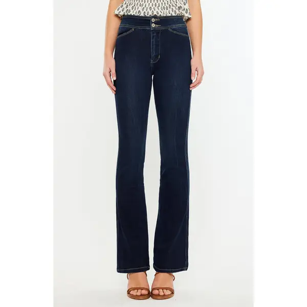 KANCAN Seren High Rise Exposed Button Bootcut Jeans - Dark Blue