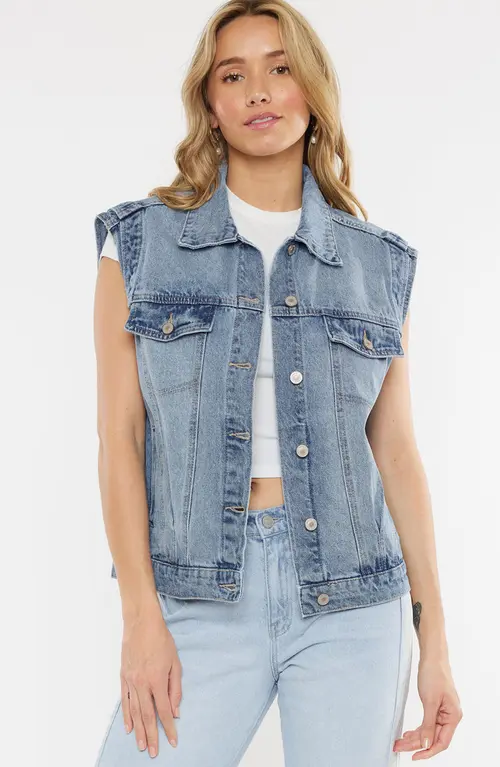 KANCAN Joey Oversized Denim Vest - Medium Wash