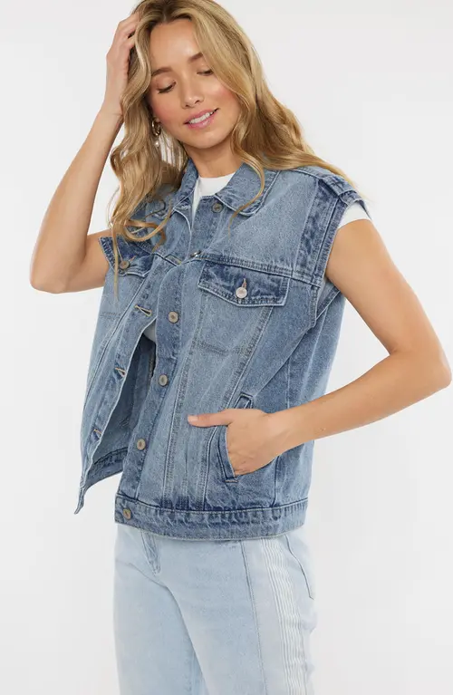 KANCAN Joey Oversized Denim Vest - Medium Wash