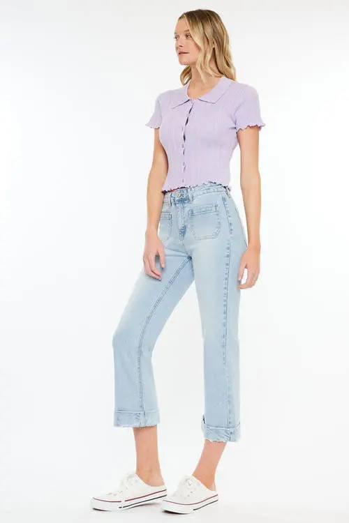 KANCAN High-rise Cropped Flare Jeans - Light Wash