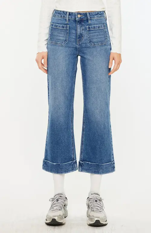 KANCAN High-rise Cropped Flare Jeans - Medium Wash