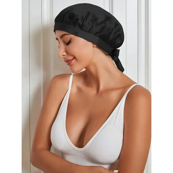 SILKSILKY Pure Silk Ribbon Bonnet - Black