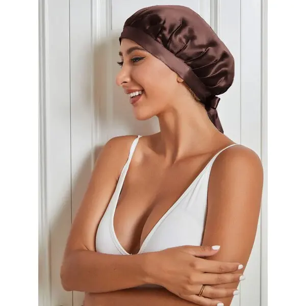 SILKSILKY Pure Silk Ribbon Bonnet - Coffee