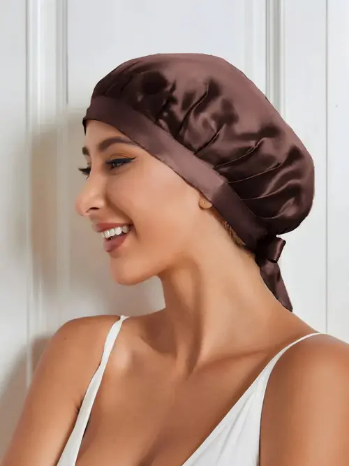 SILKSILKY Pure Silk Ribbon Bonnet - Coffee