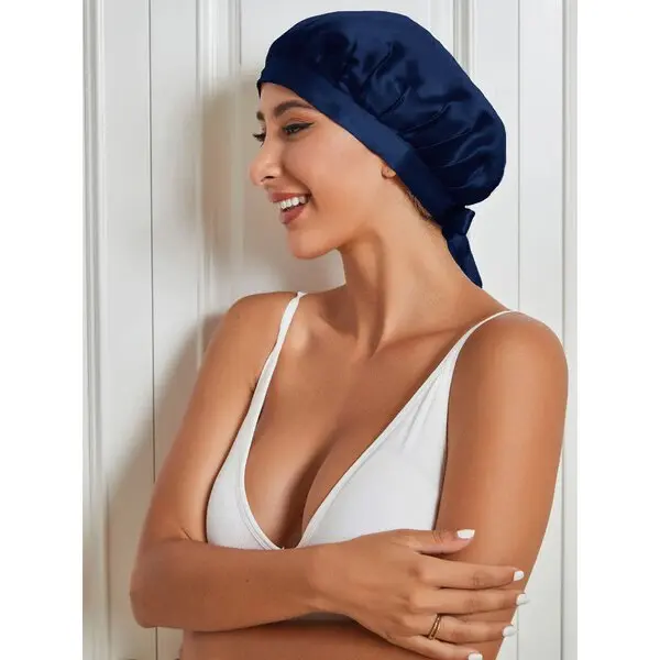 SILKSILKY Pure Silk Ribbon Bonnet - Darkblue