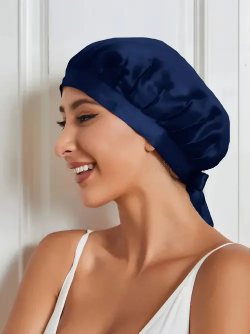 SILKSILKY Pure Silk Ribbon Bonnet - Darkblue