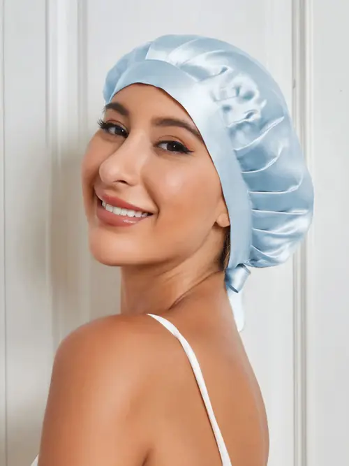 SILKSILKY Pure Silk Ribbon Bonnet - Lightblue