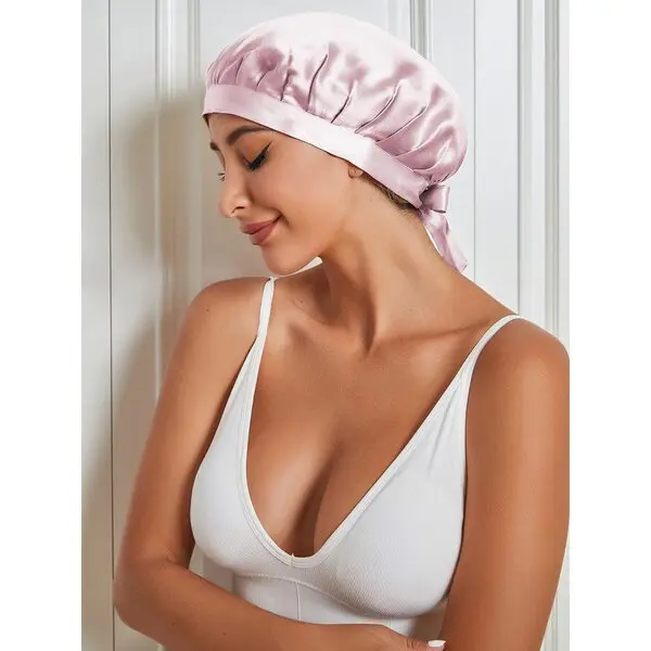 SILKSILKY Pure Silk Ribbon Bonnet - Lightpink