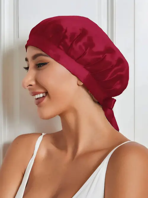 SILKSILKY Pure Silk Ribbon Bonnet - Wine