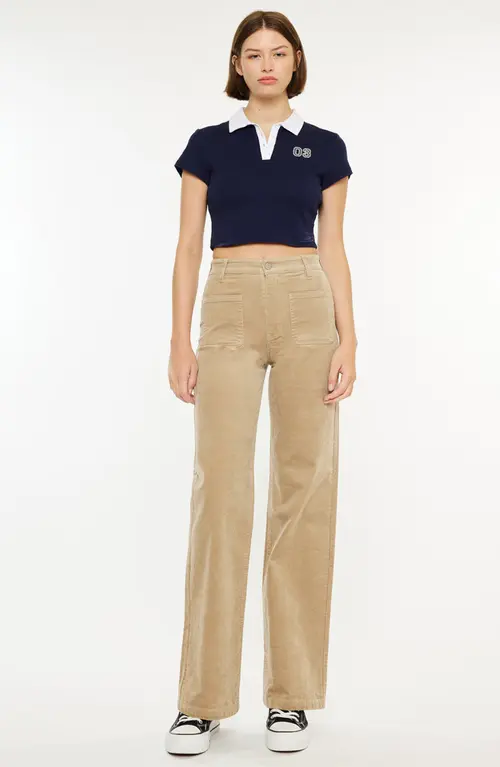 KANCAN Saturn Ultra High Rise Wide Leg Corduroy Pants - Beige