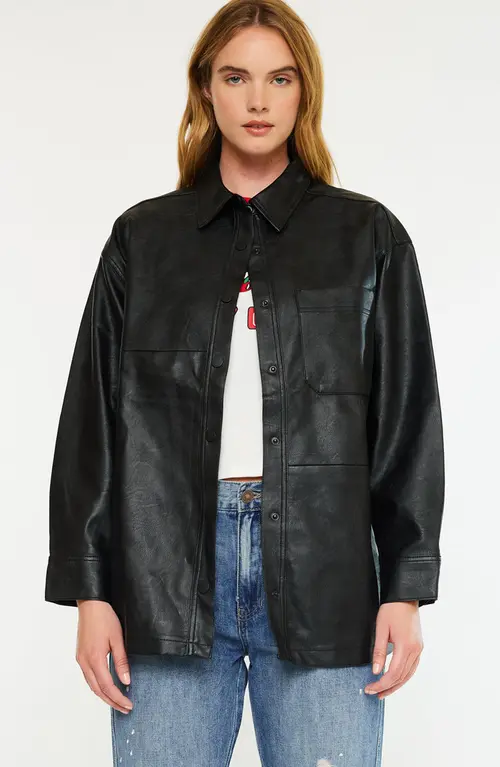 KANCAN Faux Leather Oversized Shirt Jacket