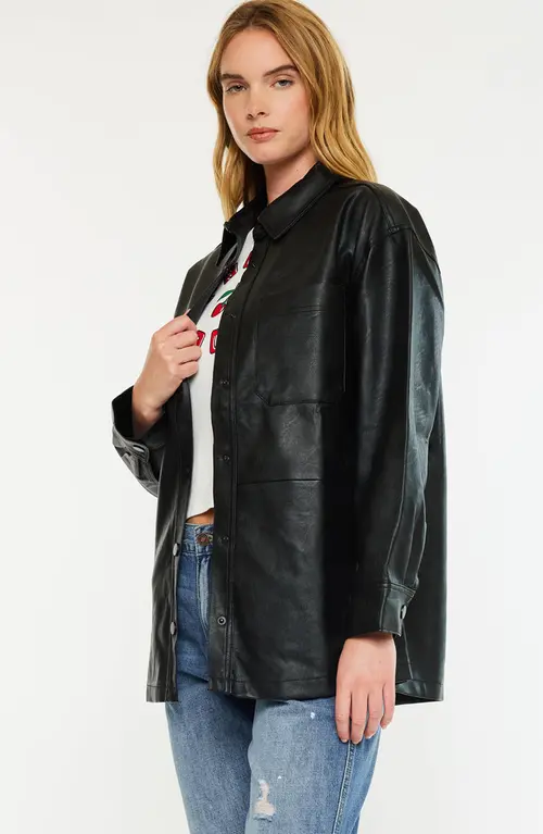 KANCAN Faux Leather Oversized Shirt Jacket