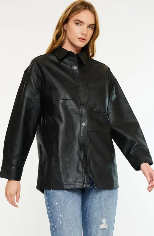 KANCAN Faux Leather Oversized Shirt Jacket