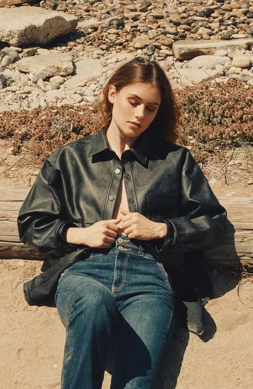 KANCAN Faux Leather Oversized Shirt Jacket