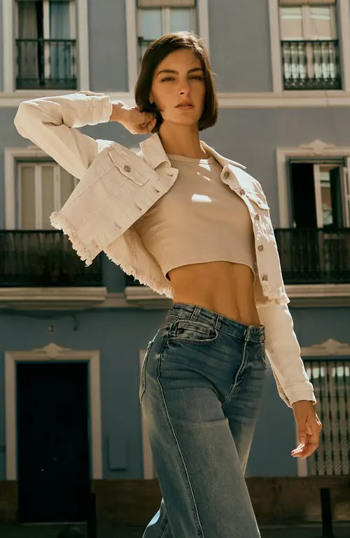 KANCAN Cropped Denim Jacket - Ecru