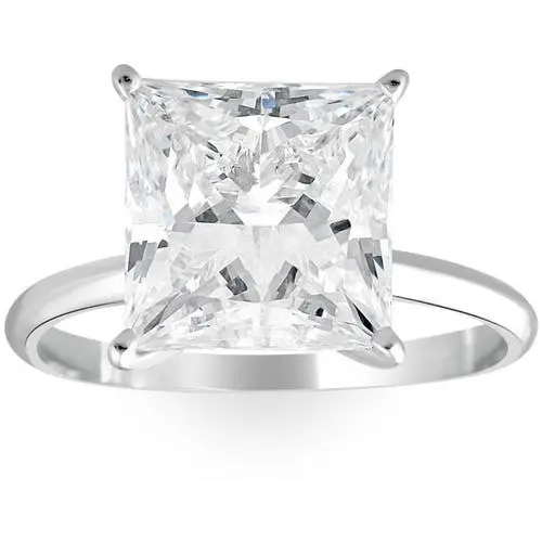 BLISS DIAMOND Certified 5ct Princess Cut Lab Grown Diamond 14k Gold Ring - 14k White Gold