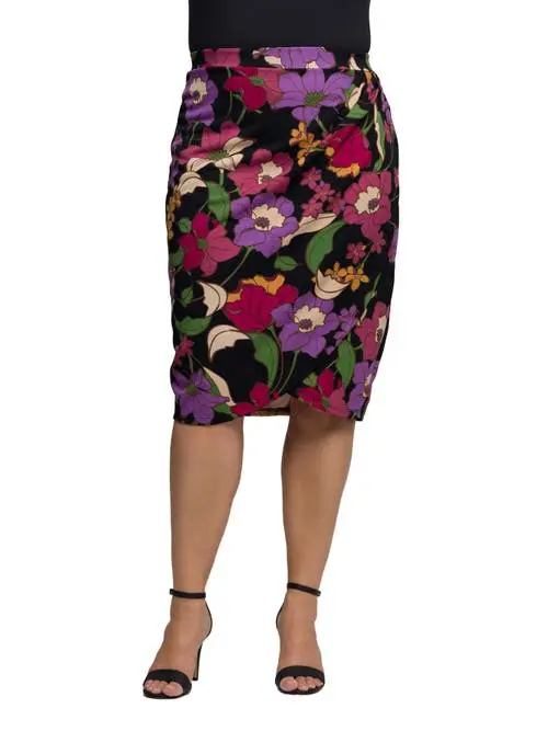 24SEVEN COMFORT APPAREL Floral Print Midi Pencil Skirt