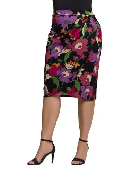 24SEVEN COMFORT APPAREL Floral Print Midi Pencil Skirt