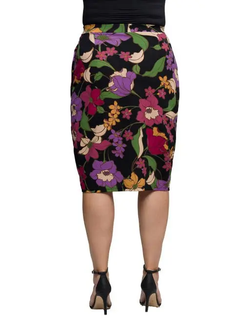 24SEVEN COMFORT APPAREL Floral Print Midi Pencil Skirt