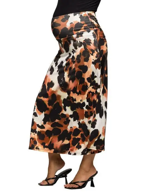 24SEVEN COMFORT APPAREL Animal Print Elastic Waist Maxi Skirt - Brown Multi
