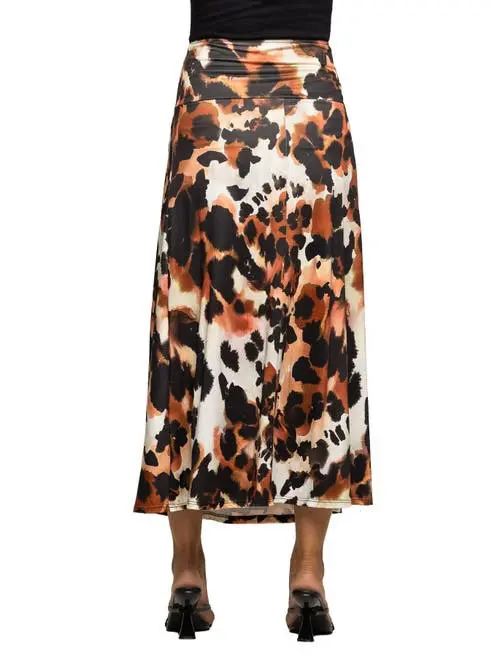 24SEVEN COMFORT APPAREL Animal Print Elastic Waist Maxi Skirt - Brown Multi