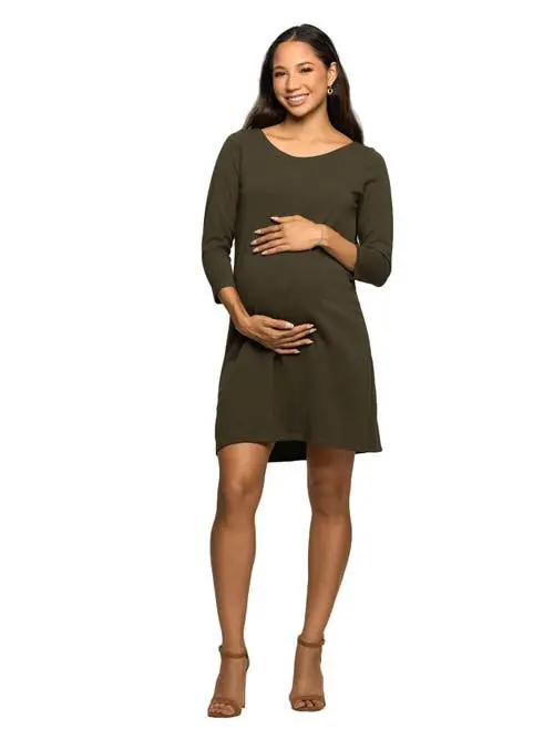 24SEVEN COMFORT APPAREL A-line Knee Length Maternity Dress - Olive