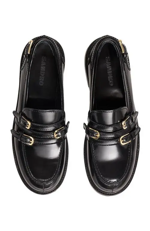 Sandro Leather Loafers With Buckles - Black