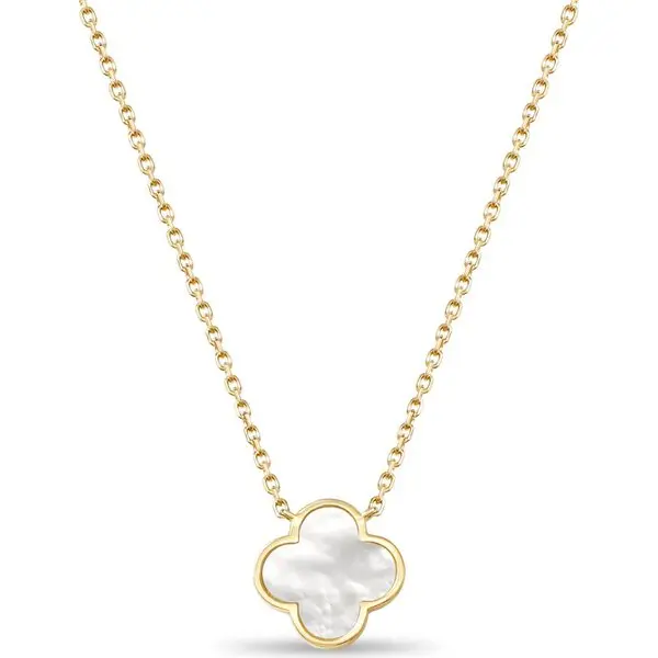 DEVATA 14k Gold Mother Of Pearl Clover Chain Necklace - Yellow Gold