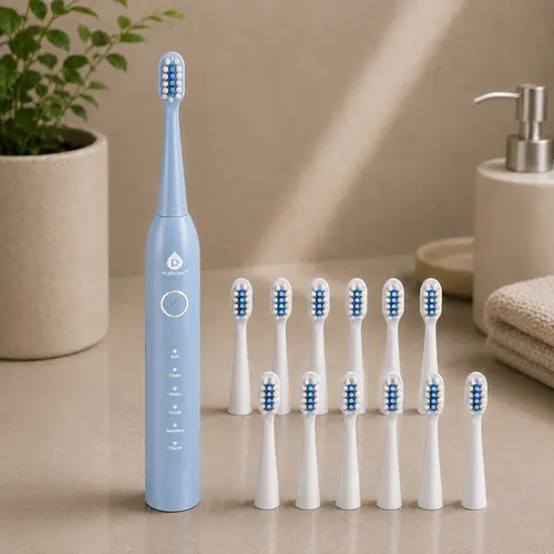 PURSONIC Usb Rechargeable Sonic Toothbrush With 12 Brush Heads