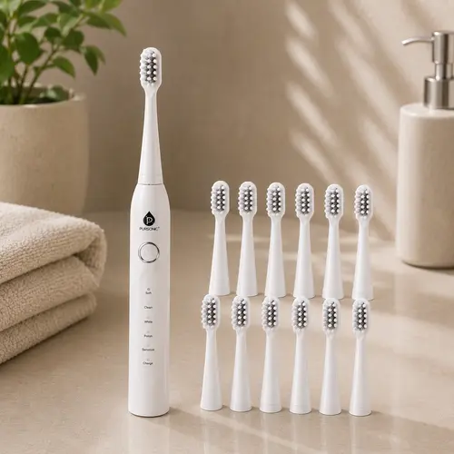 PURSONIC Usb Rechargeable Sonic Toothbrush With 12 Brush Heads