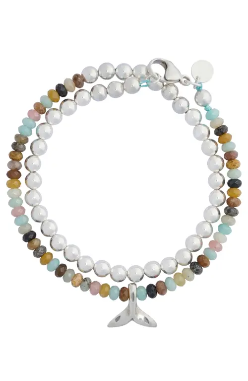 EMMA RAE Sterling & Amazonite Gemstone Whale Tail Charm Bracelet - Brown
