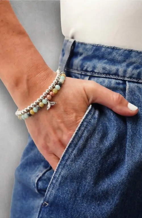 EMMA RAE Sterling & Amazonite Gemstone Whale Tail Charm Bracelet