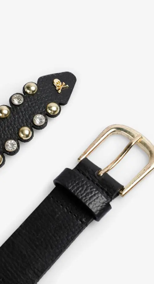 SCALPERS Sandy Cristal Leather Belt - Black
