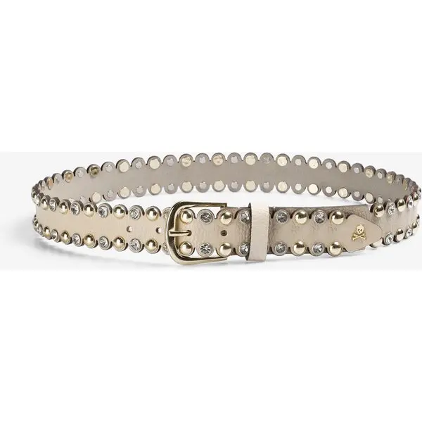 SCALPERS Sandy Cristal Leather Belt - Ecru