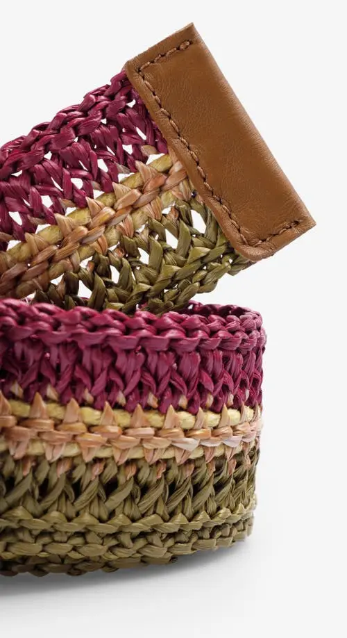 SCALPERS Woven Raffia Belt With Round Buckle