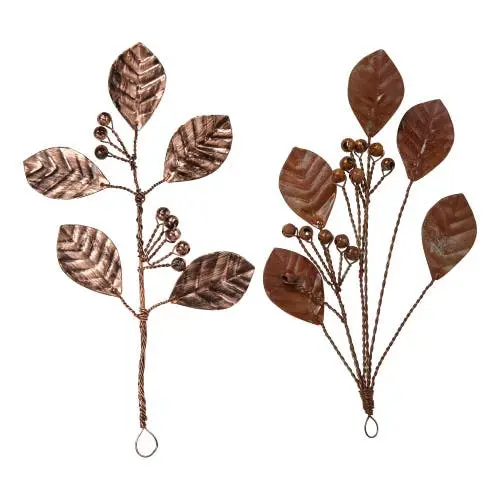 TAG Handcrafted Metal Leaves And Berries Decorative Sculptures - Multicolored