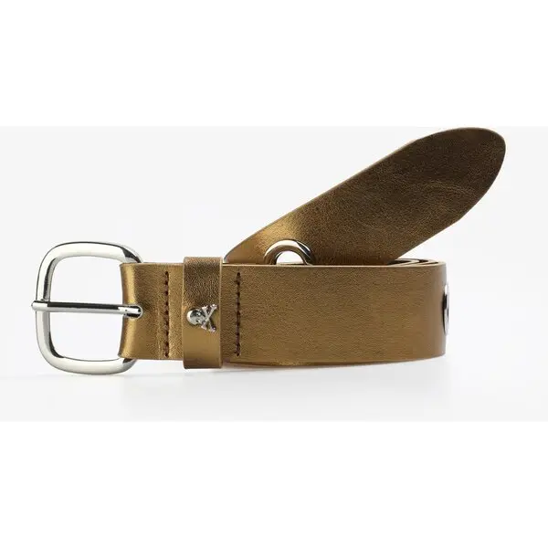 SCALPERS Eyelet Leather Belt With Metallic Buckle - Bronze