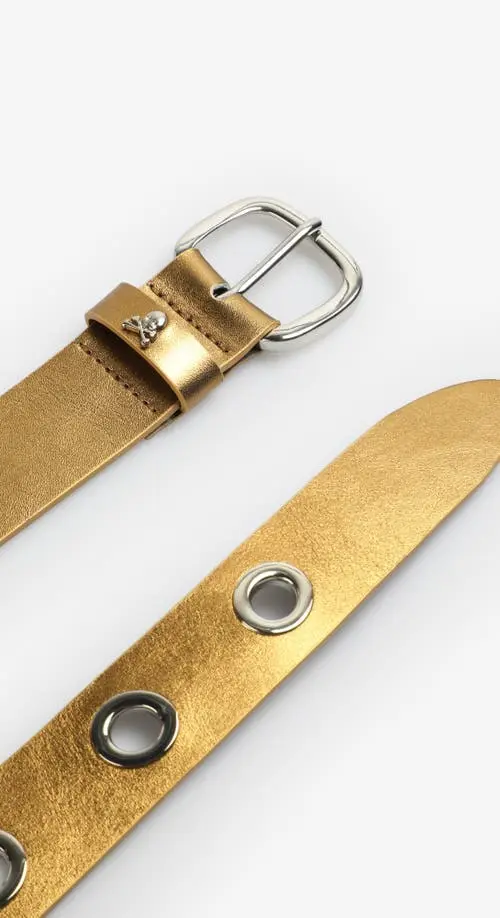 SCALPERS Eyelet Leather Belt With Metallic Buckle