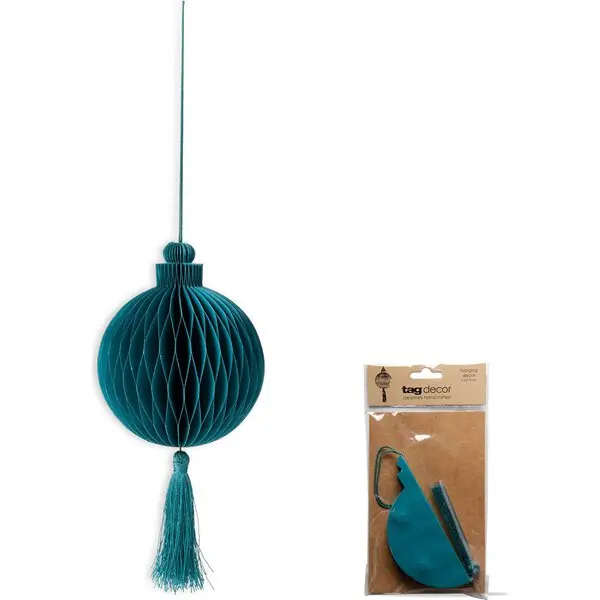 TAG Teal Paper Honey Comb Tassel Ornament For Holiday Decor - Blue