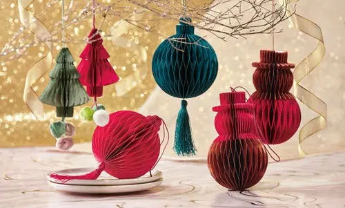 TAG Teal Paper Honey Comb Tassel Ornament For Holiday Decor