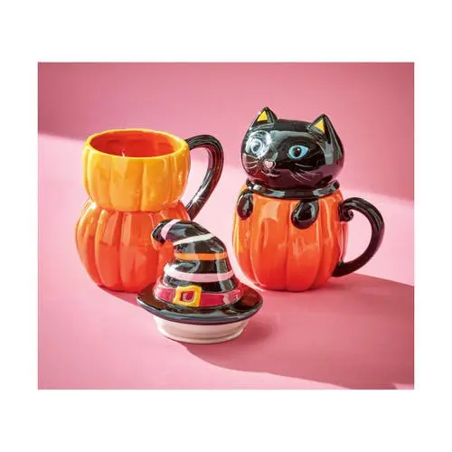 TAG Hello Pumpkin Cute Kitty Lidded Mug For Halloween Drinkware