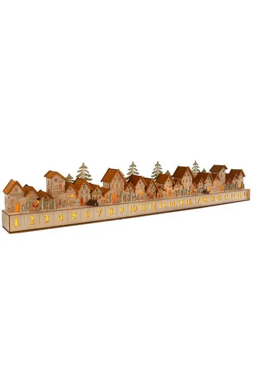 BALSAM HILL Lit Wooden Christmas Village Advent Calendar - Natural