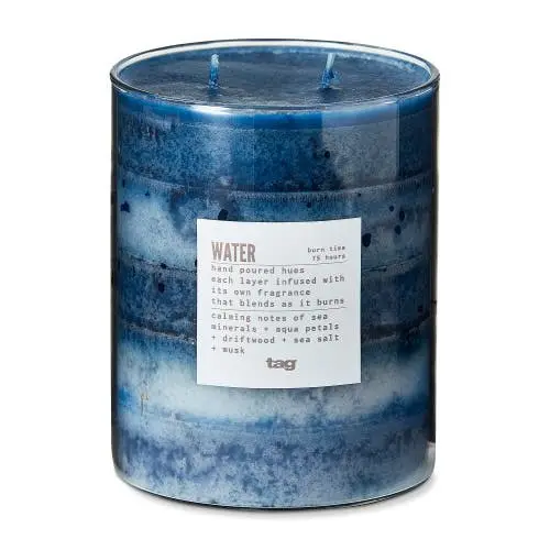 TAG Water Themed Scented Paraffin Wax Pillar Candle - Blue