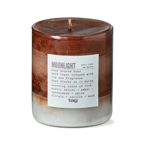 TAG Moonlight Themed Scented Paraffin Wax Pillar Candle Brown - White